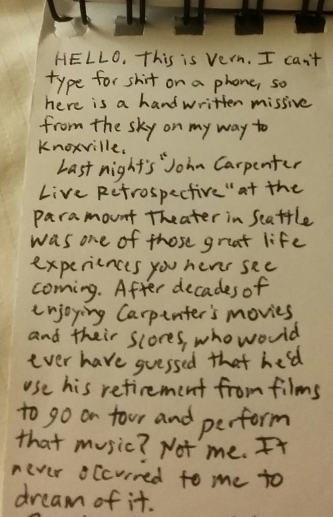 John Carpenter, Seattle | VERN'S REVIEWS on the FILMS of CINEMA